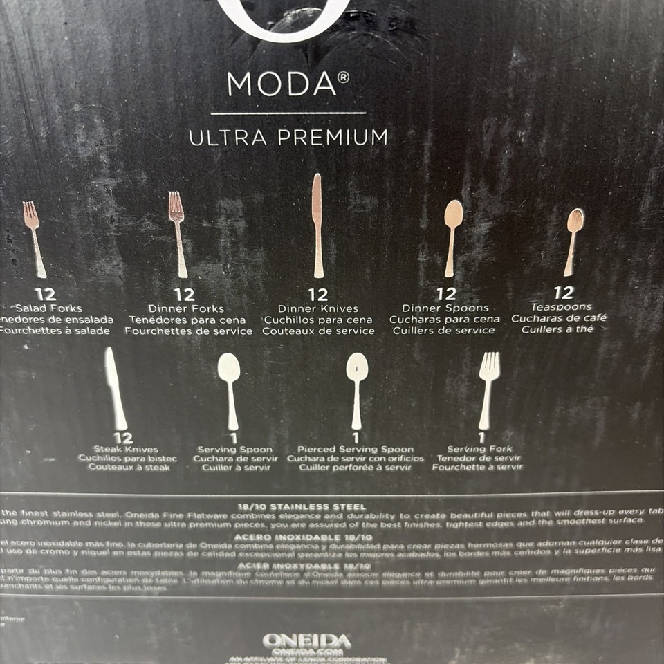 Oneida SATIN MODA 18/10 Stainless 75pc. Flatware Silverware Set Service ...