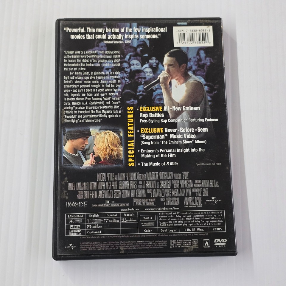 8 Mile (DVD, 2003, Widescreen Censored Bonus Materials) Eminem, Kim ...