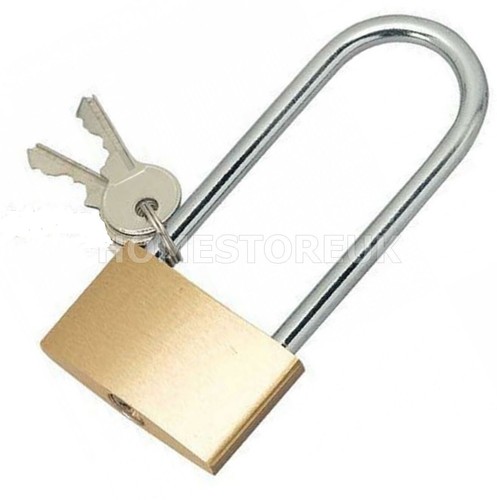 LONG SHACKLE BRASS PADLOCK LOCK SECURITY LOCKER CHEST HASP WITH SPARE ...