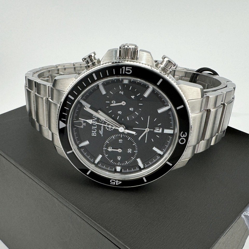 Bulova Marine Star 96B272 Chronograph Black Dial Stainless Steel Men's ...