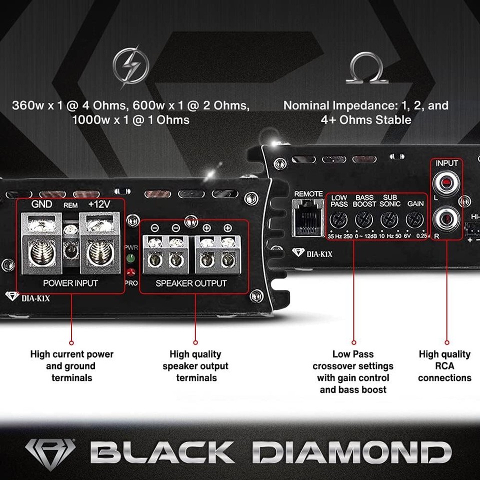 Black Diamond Amplifier 1 Channel Monoblock Class D 1800 Watts - DIA-K1 ...