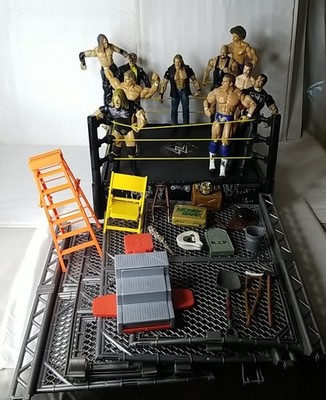 Lot Of WWF WWE Mattel Ring Arena Steel Cage Figure Spring Floor With 10 ...