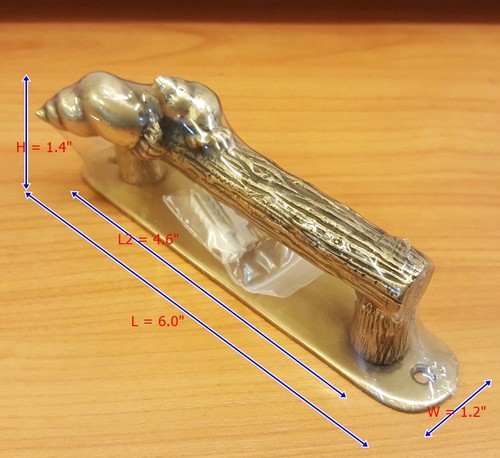 2x Brass Door Handle Pull LOG CONCH Base Figurine Vintage Home Decor ...