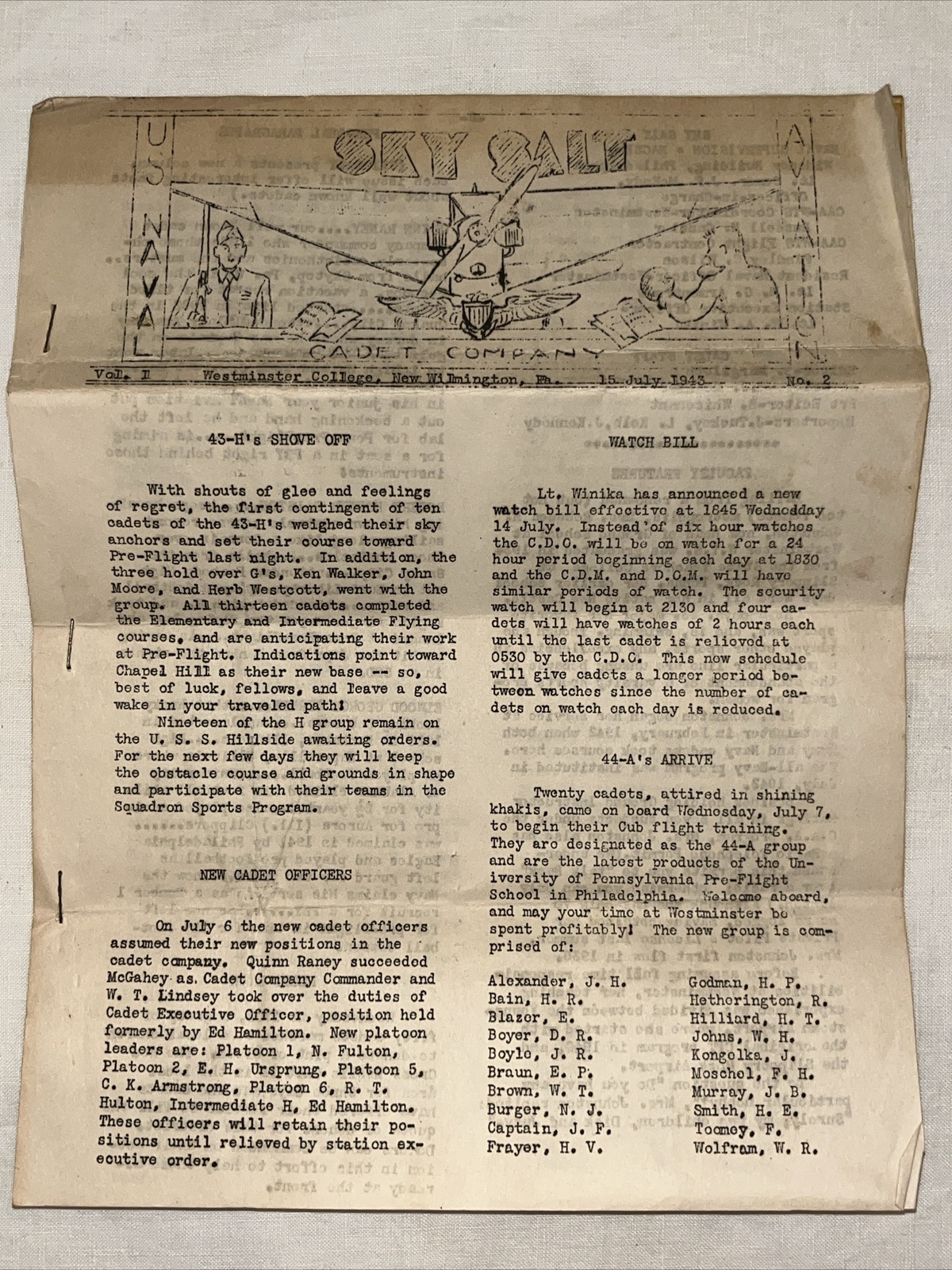 US Naval Aviation Cadet Company Magazine “Sky Salt” 1943 Vol. 1 No. 2 ...