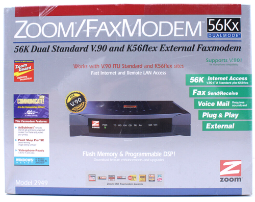 NIB Zoom Fax Modem 56K Dual Standard V.90 and K56flex External Faxmodem ...