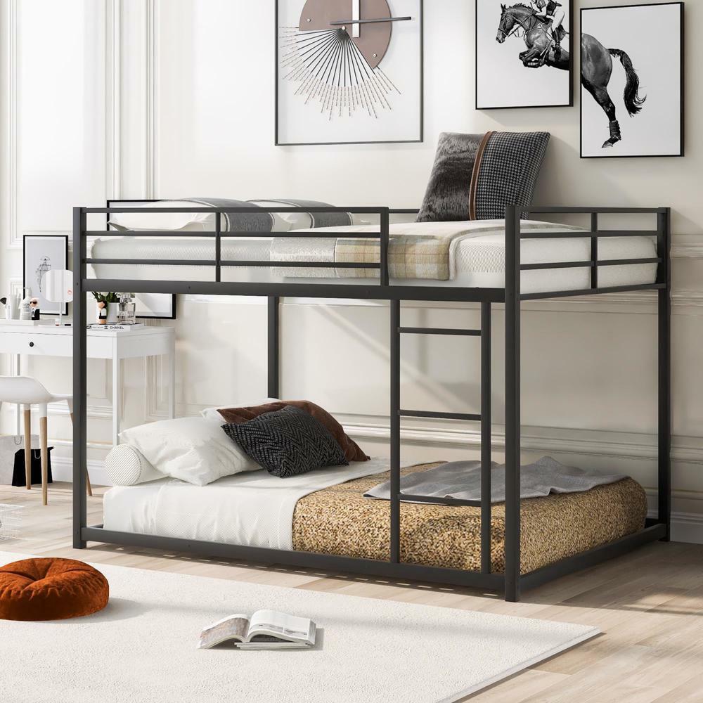 Full over Full Metal Bunk Bed Low Bunk Bed with Ladder Black eBay