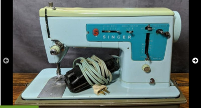 VINTAGE SINGER SEWING MACHINE WITH FOOT PEDAL & CASE MODEL 347 BLUE ...