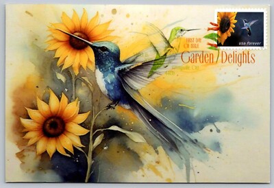 Maxicard Blue Hummingbird Sunflower Scott #5845 Stamp Color Postmark | eBay