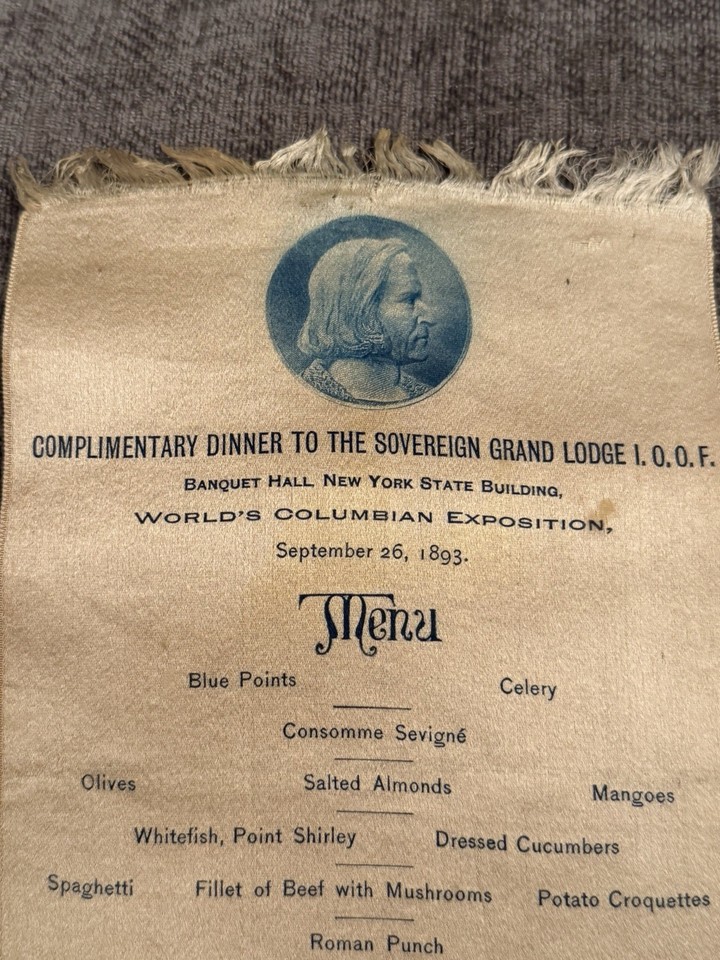 Rare 1893 World’s Fair Columbian Exposition Odd Fellows Silk Menu NY ...