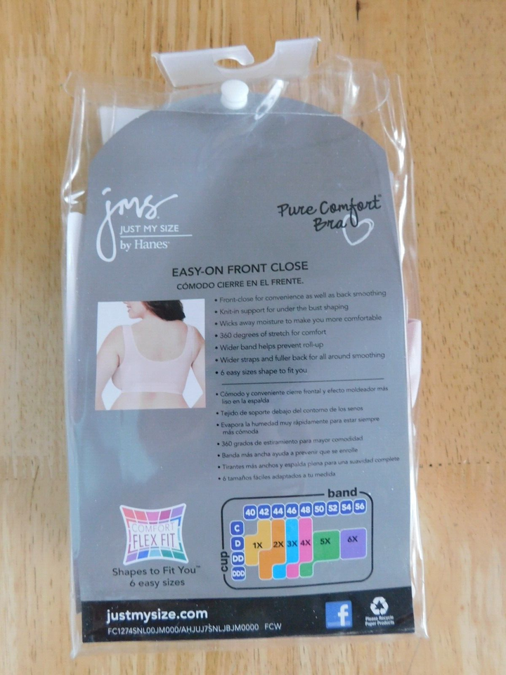 JMS XL Just My Size MJ1274 by Hanes Pure Comfort Front Closure Wirefree ...