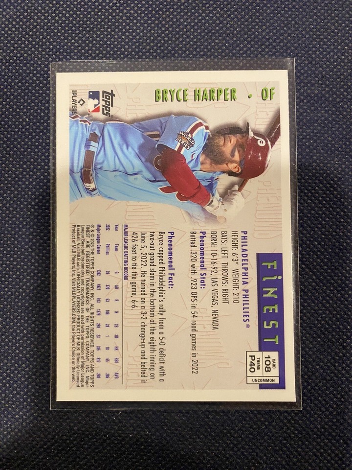 2023 Topps Finest Flashbacks Uncommon Silver Border Bryce Harper (#108 ...