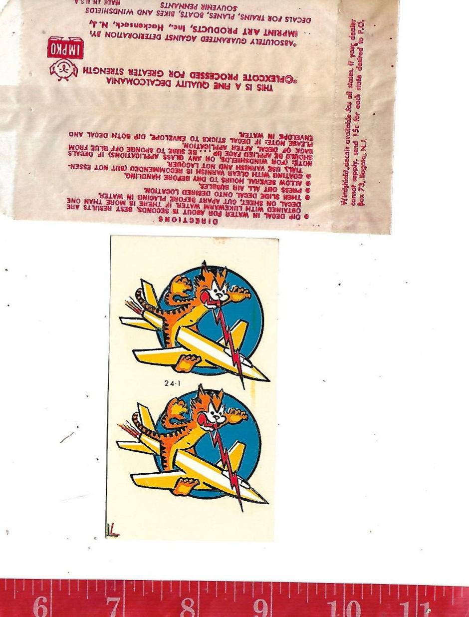 Vintage IMPKO water decal tiger on plane with lightning bolt motorcycle ...