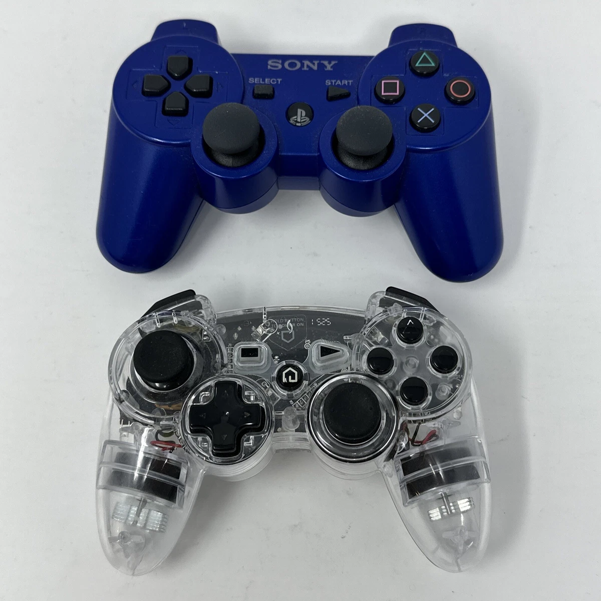 White Ps3 Controller With Blue Buttons