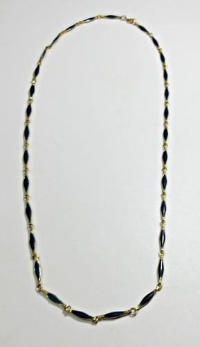 28" LONG ADJ BLUE ENAMEL Gold tone metal ROUND LINK Necklace Costume ...