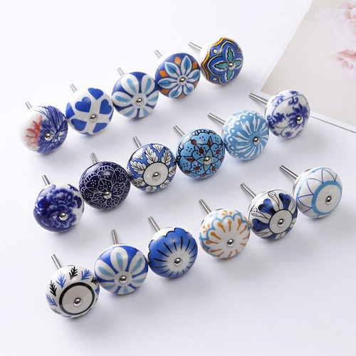 10x Blue White Ceramic Knobs Kitchen Cabinet Drawer Pulls Ceramic Door knobs | eBay