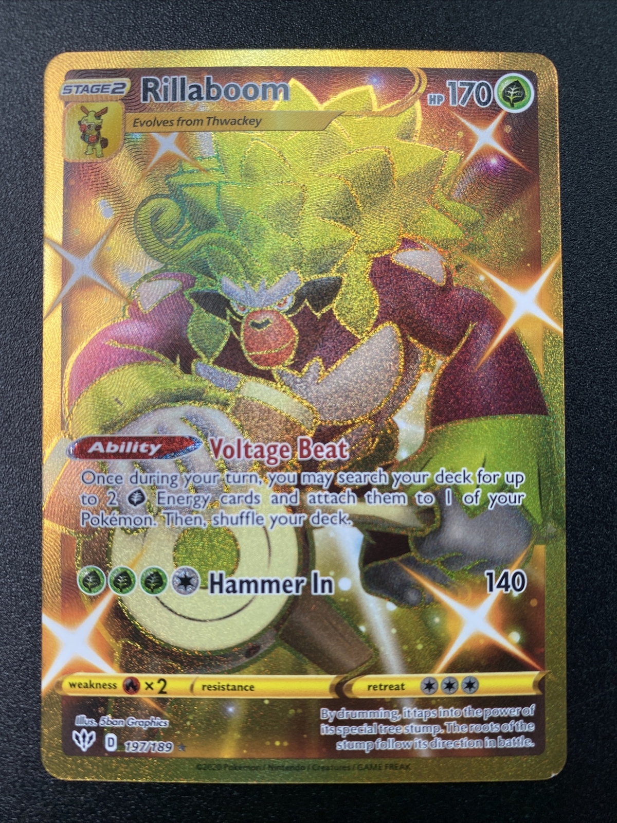 Rillaboom 197/189 GOLD SECRET RARE Pokemon TCG Darkness Ablaze NM | eBay