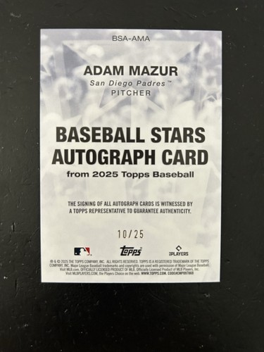 Adam Mazur Baseball Stars Autograph /25 Topps Series 1 | eBay