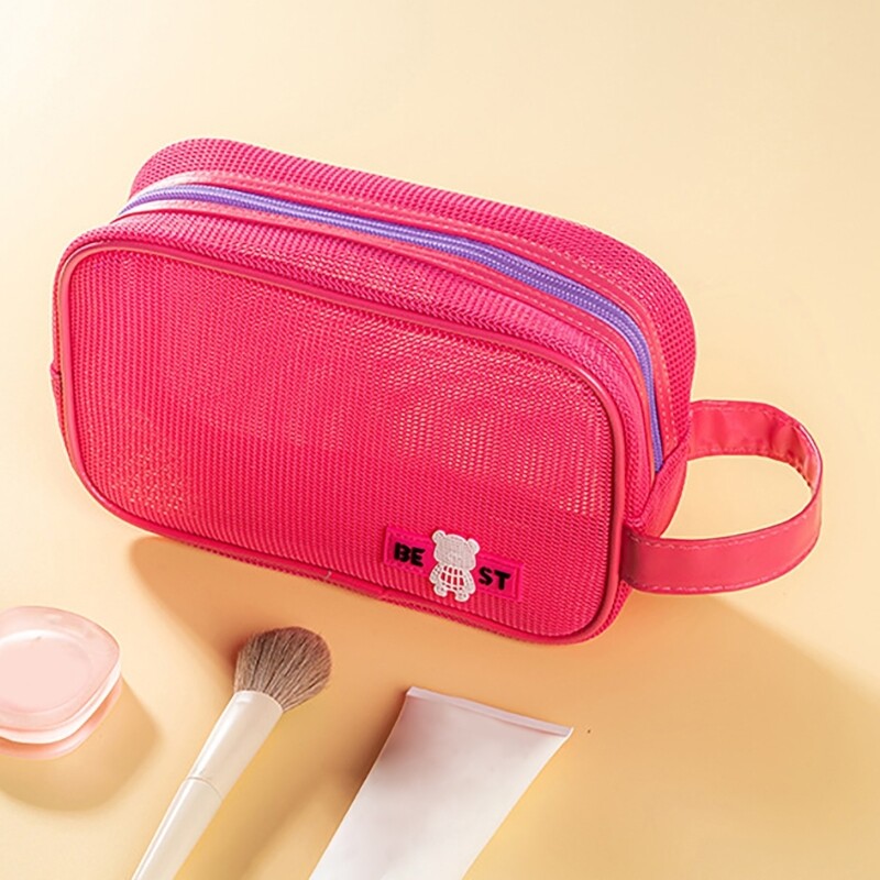 Travel Mesh Makeup Bag Colorblock Zippered Large Cosmetics Pouch Case ...