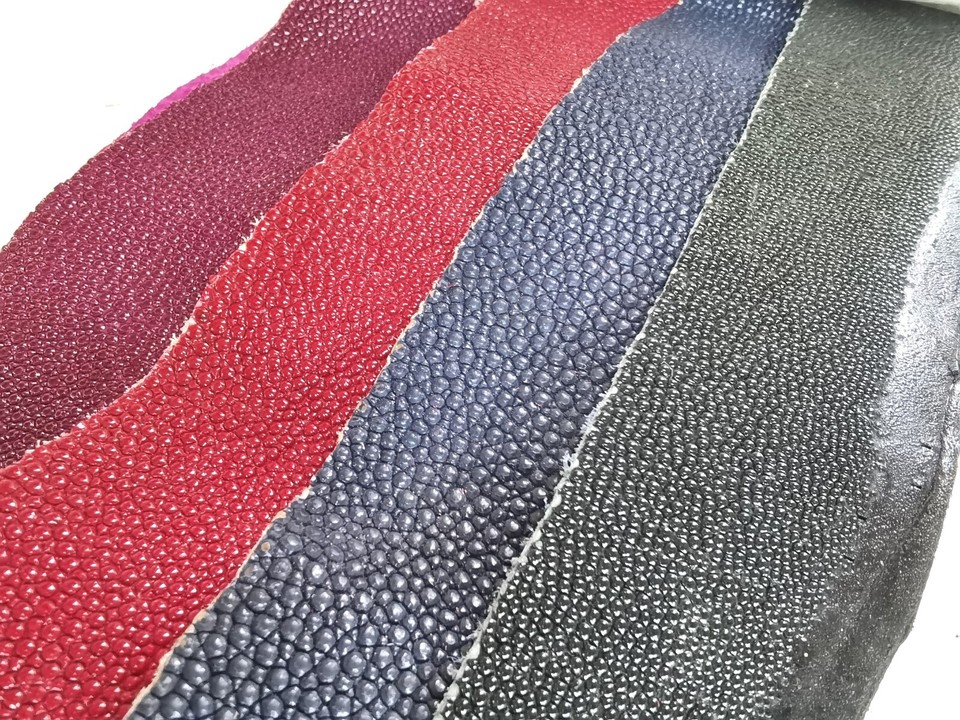 Dark blue red black unpolished stingray skin leather remnants 2pcs | eBay