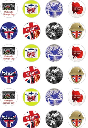24 x PRECUT VE DAY CELEBRATION PARTY/RICE/WAFER PAPER CUP CAKE TOPPERS ...