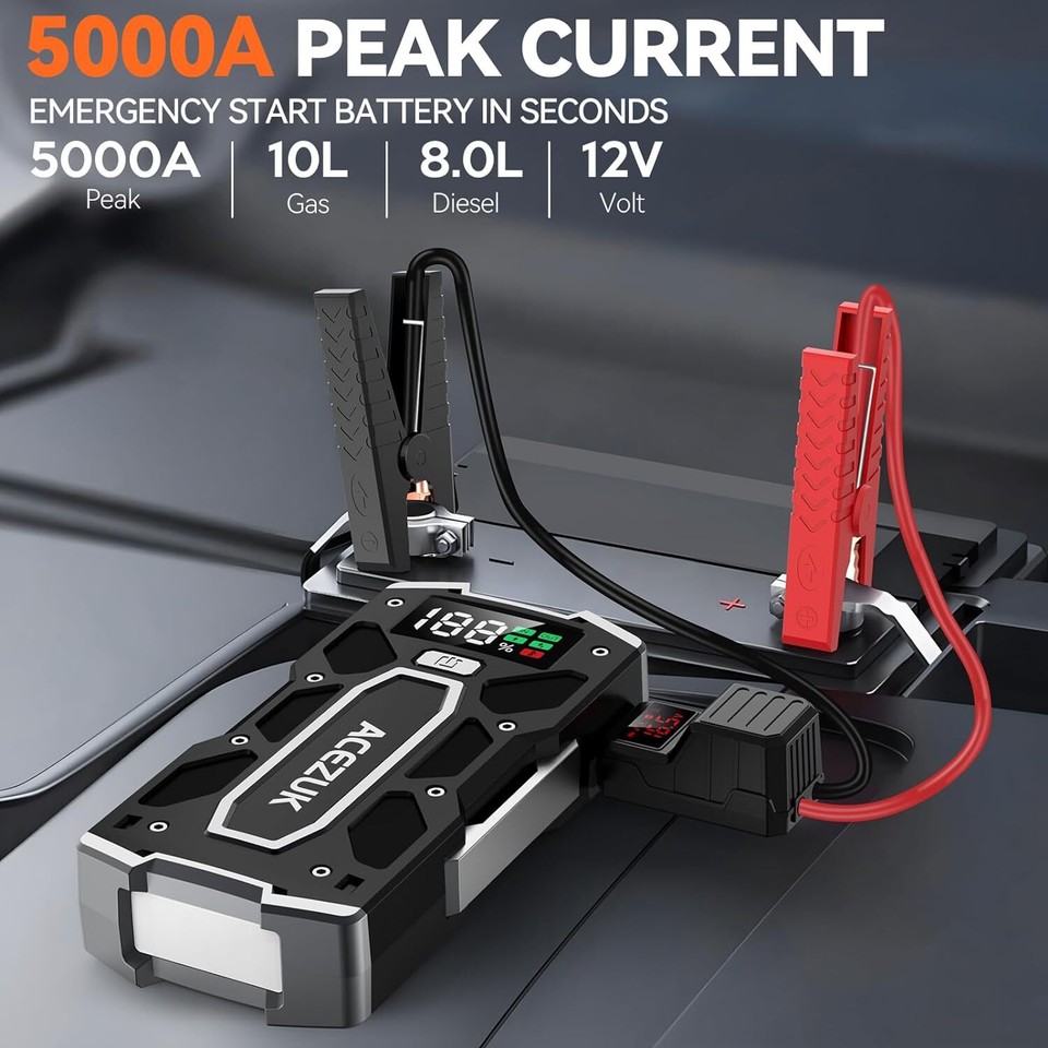 5000A Car Jump Starter Booster Jumper Power Bank Battery Pack Charge ...