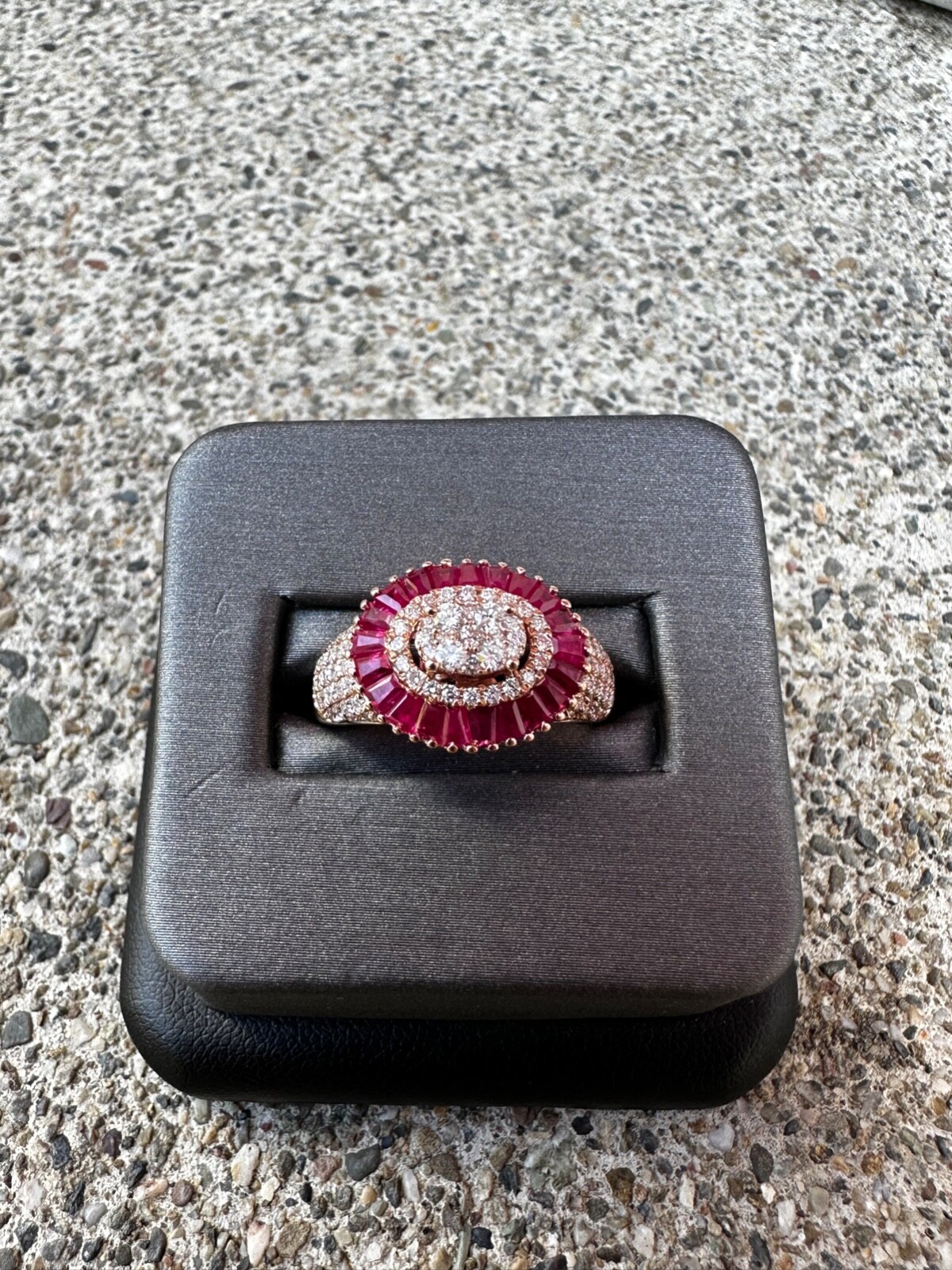 Effy 14K Rose Gold Ruby 1-5/8cttw & Diamond 5/8cttw Baguette Cluster ...