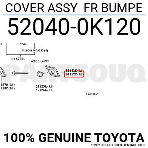 520400K120 Genuine Toyota COVER ASSY FR BUMPE 52040-0K120 | eBay