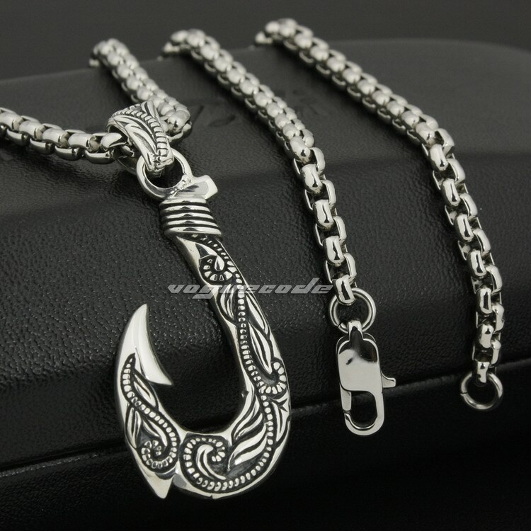 925 Sterling Silver Fish Hook Mens Biker Rocker Punk Pendant 8P011A ...