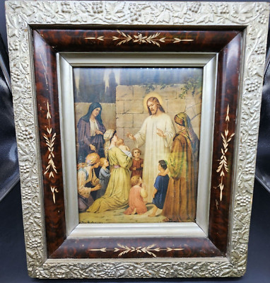 Vtg Double Ornate Carved Frame Jesus Christ Blessing Little Children ...