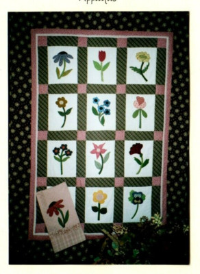 Bessie's Flower Garden Wall Quilt Pattern Flower Appliques Stems Leaves ...