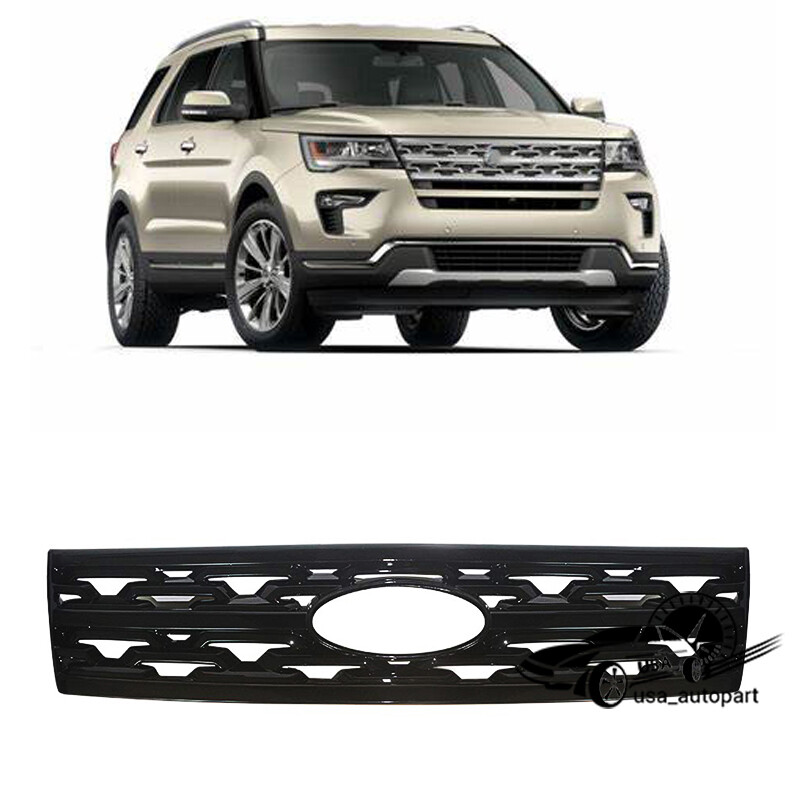 Gloss Black For 2018 2019 Ford Explorer Front Bumper Cover Grille ...