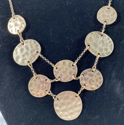 Vintage Bib Necklace 12" Festoon Hammered Circles Clasp Boho Costume ...