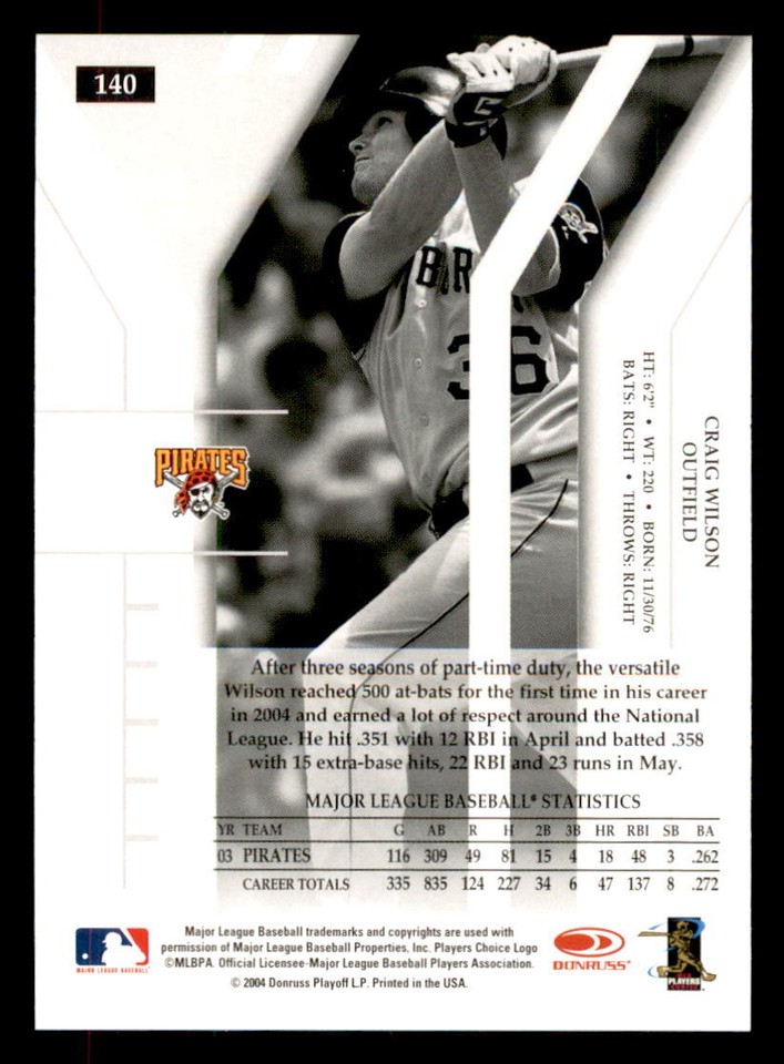 2004 Donruss Elite Extra Edition #140 Craig Wilson Pittsburgh Pirates ...