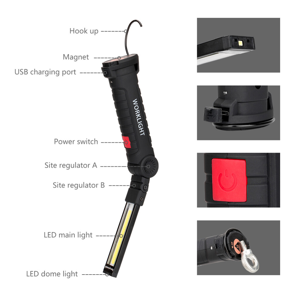 Portable COB LED Work Light USB Rechargeable Inspection Hand Torch ...
