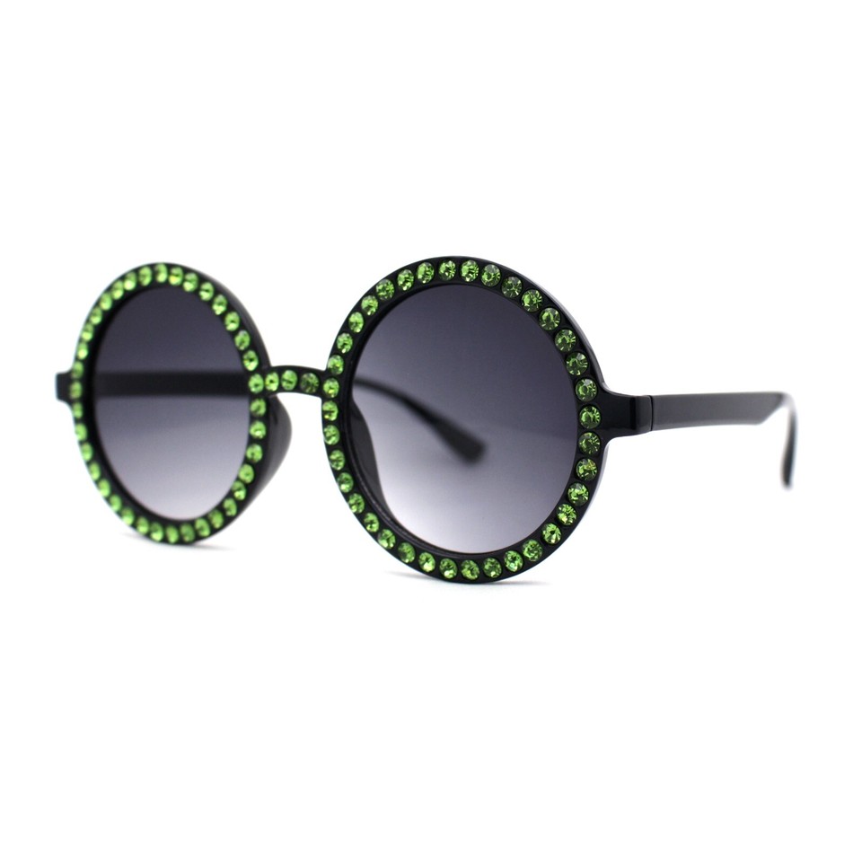 Womens Full Rhinestone Wizard Round Circle Lens Plastic Sunglasses | eBay