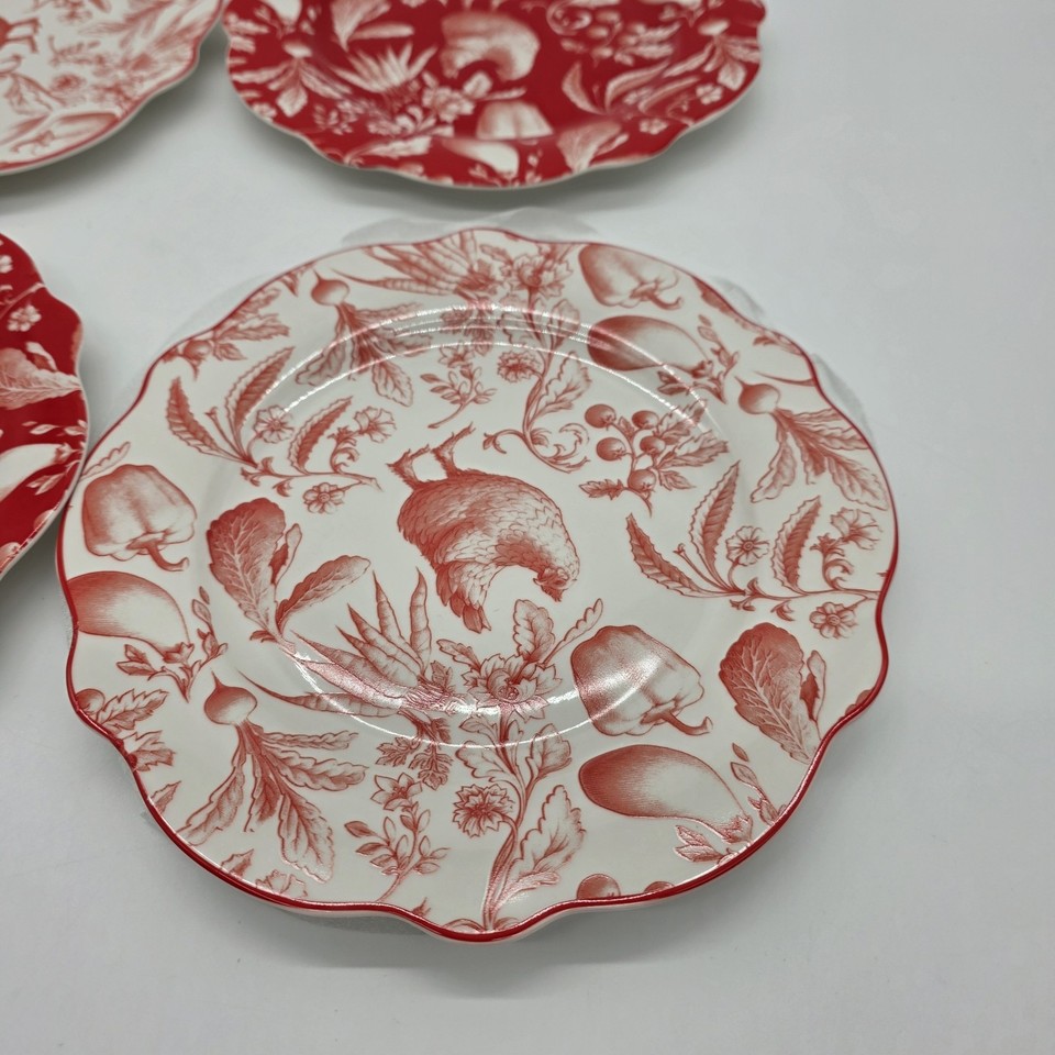 House of Blue Stallion Red Toile Salad Plates Set Farm Chicken ...