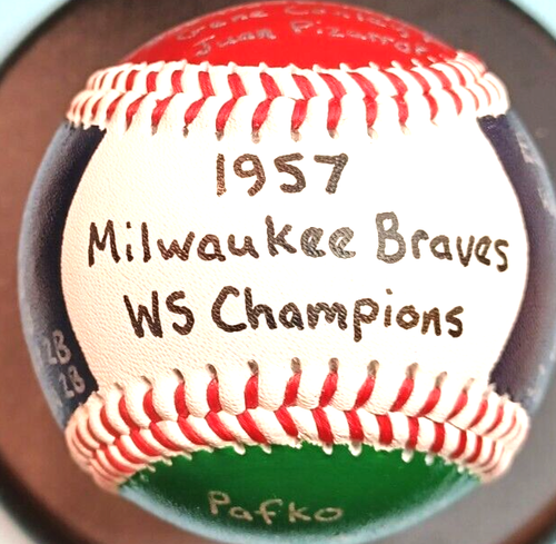 HAND PAINTED BASEBALL 1957 MILWAUKEE BRAVES WORLD SERIES CHAMPIONS HANK ...