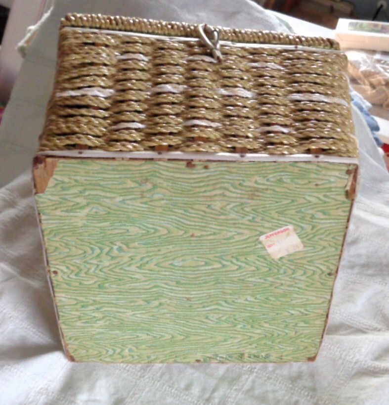Vintage Rattan Sewing Box with Green satin lining and Handle 1970 Pre ...