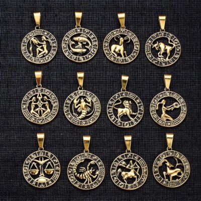 12 Zodiac Sign Constellations Horoscope Stainless Steel Pendant ...