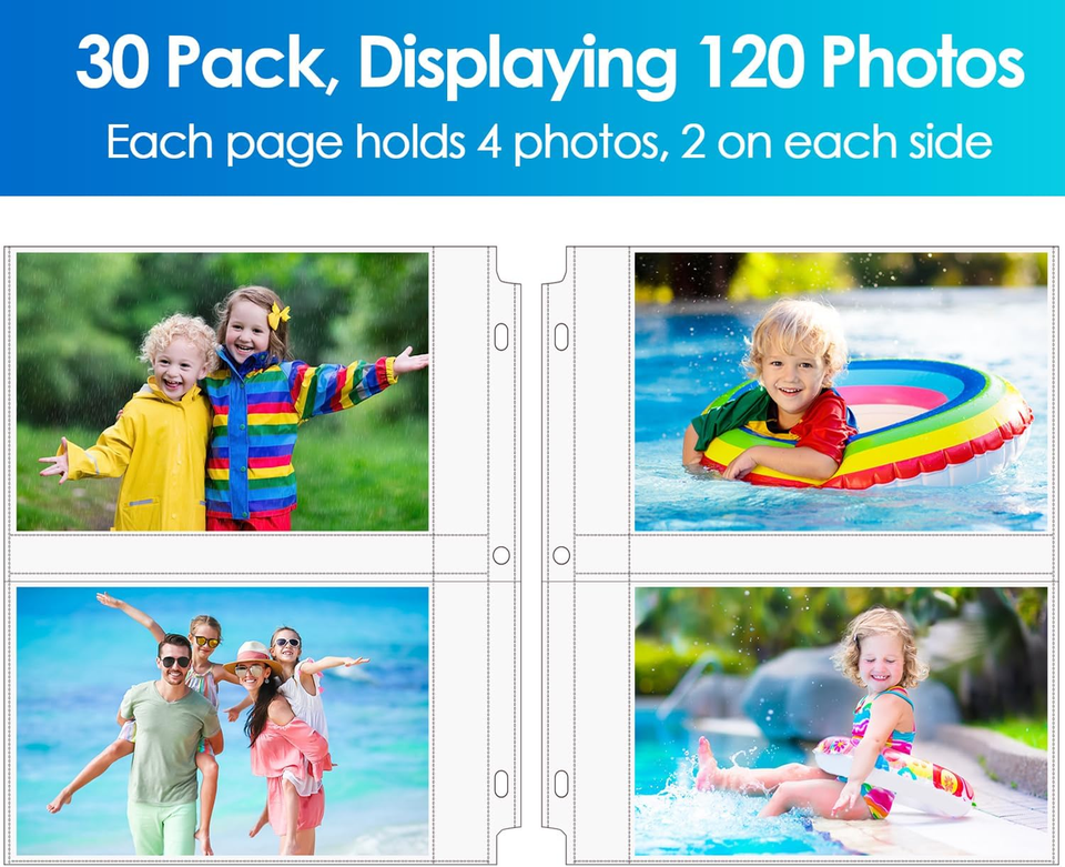 30 Pack Photo Sleeves for 3 Ring Binder 5X7, 120 Photos, Archival Photo ...