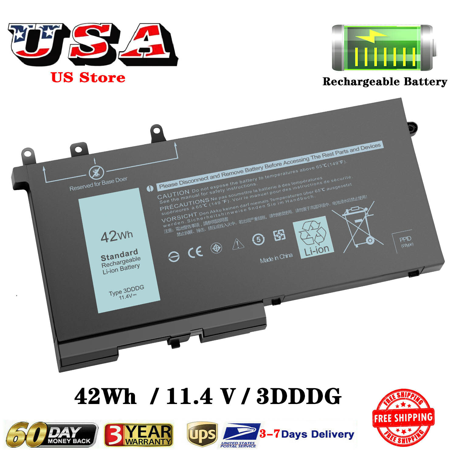 Type 3DDDG Battery For Dell Latitude E5280 E5480 5480 5488 5490 5491 ...