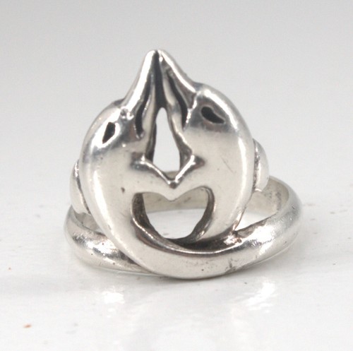 Vintage Sterling Silver Ring Heart Love Dolphins Promise Band Size 7.5 ...