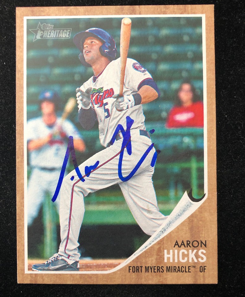 AARON HICKS 2011 TOPPS AUTOGRAPHED SIGNED AUTO BASEBALL CARD 19 MIRACLE ...
