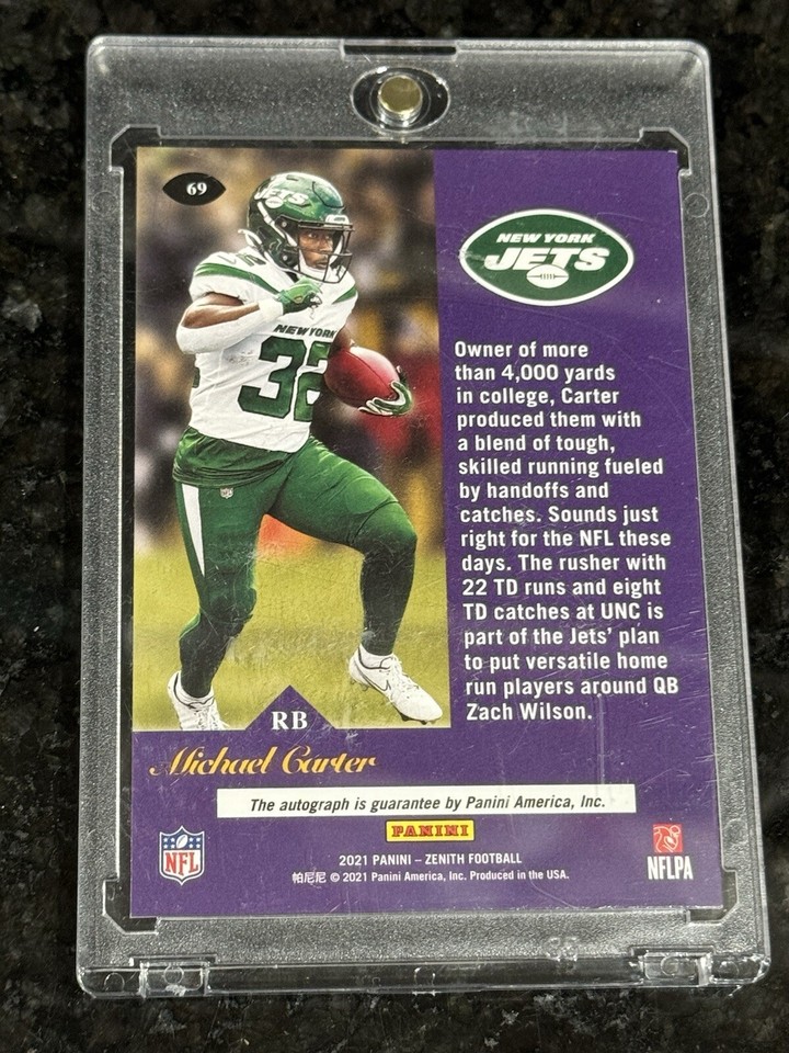 ️2021 NFL Zenith Rookies Auto /299 Michael Carter #69 Rookie Auto RC NY ...