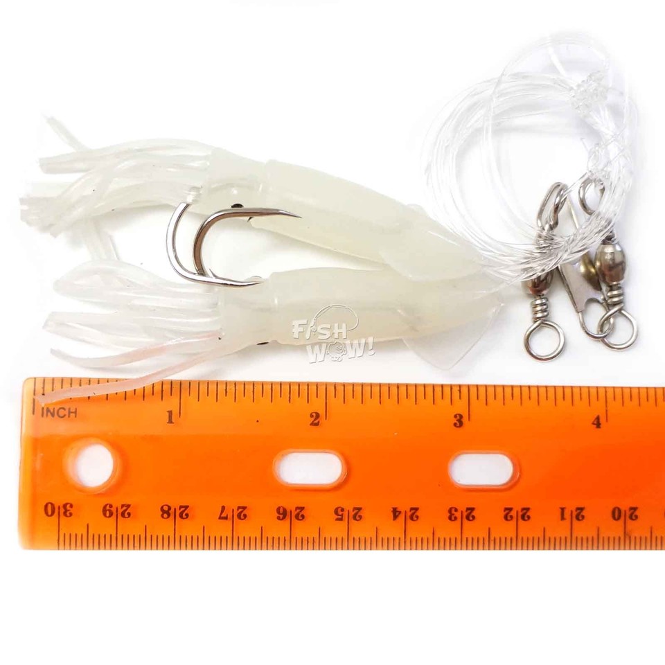 50pks 3" Fishing Rock Cod Rig Twin Bulb Squids Rock fish Lure Glow in ...