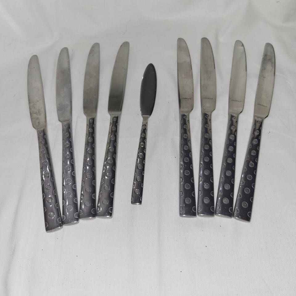 Oneida 18 / 10 Cirque Stainless Flatware Circle Dots 8 DINNER 1 BUTTER KNIFE | eBay