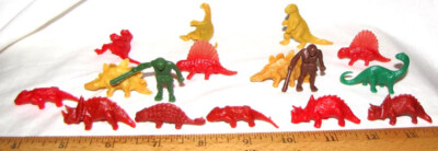 Tim-Mee soft plastic mini dinosaurs x 14 animals + 2 cavemen HK copies ...
