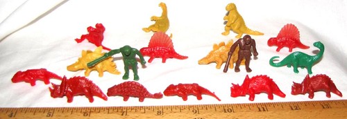 Tim-Mee soft plastic mini dinosaurs x 14 animals + 2 cavemen HK copies ...