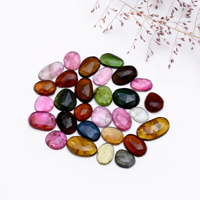 Multi Tourmaline Checker Cut Gemstone Fancy Flat Back Uneven Loose Rose ...