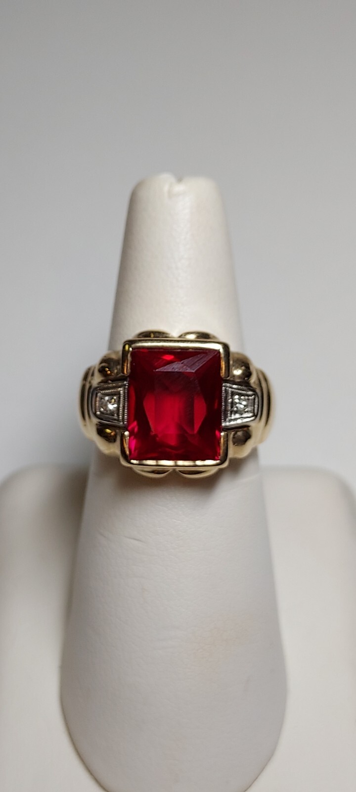 10K Yellow Gold Ruby & Diamond Mans' Ring - Size 9 - Estate Jewelry # ...